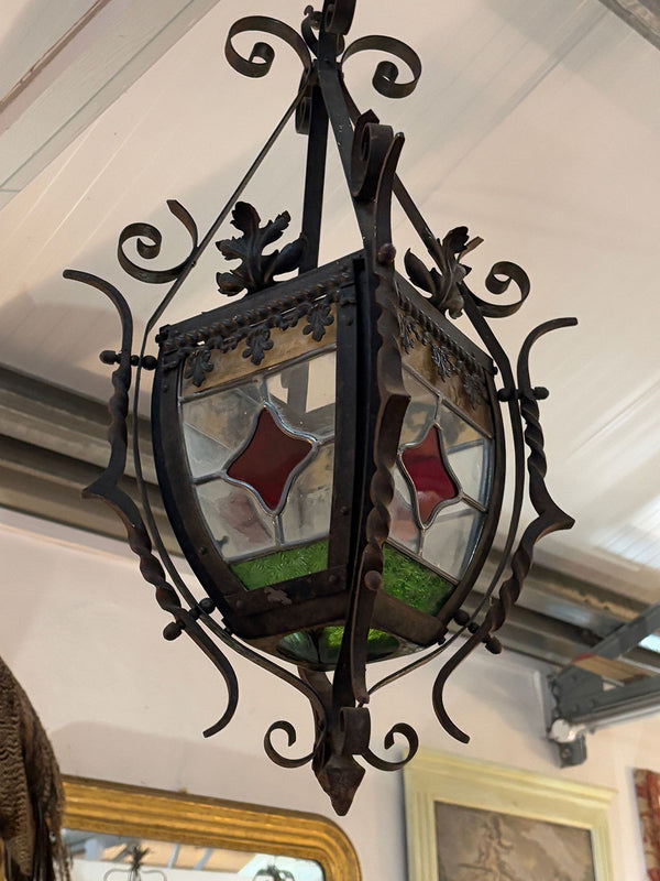 Wrought iron and stained glass shade - The French House York